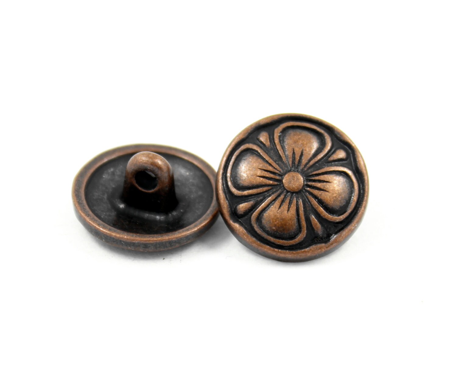 Metal Buttons - Clover Metal Buttons , Copper Color , Shank , 0.59 Inch ...