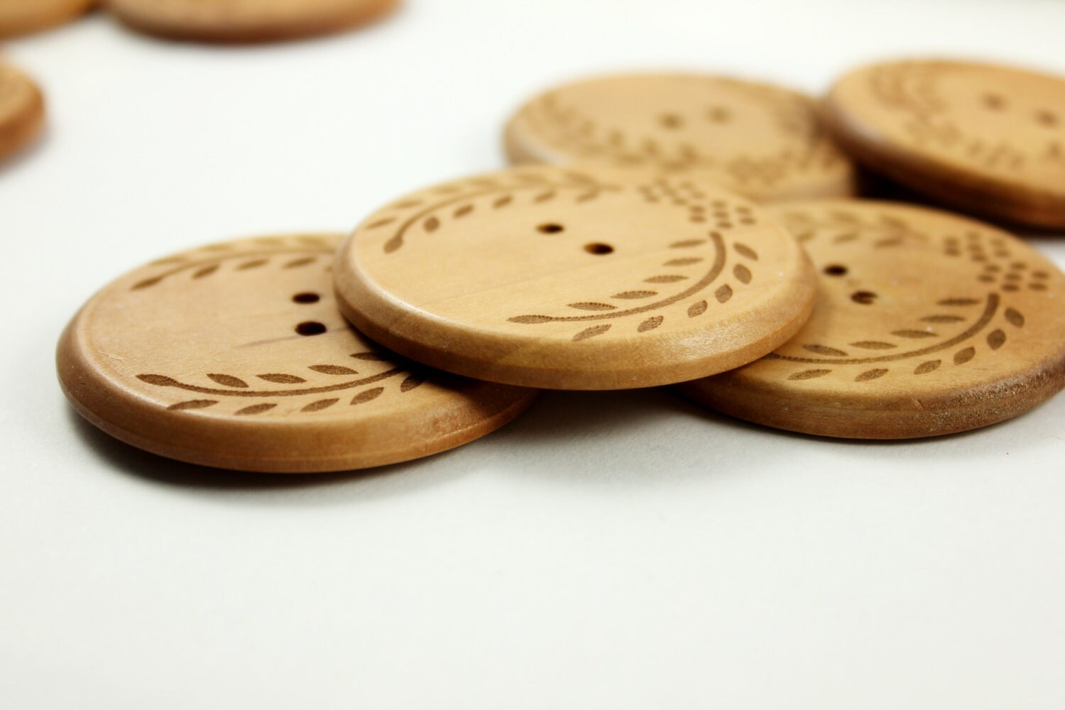 Large Wooden Buttons Shallow Carving Broad Leaf Grass | Etsy