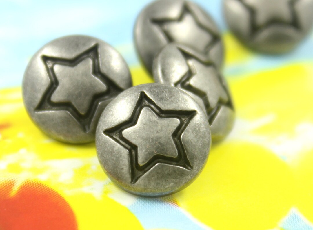 Metal Buttons - Carving Star Metal Buttons , Gray Silver Color , Shank ...