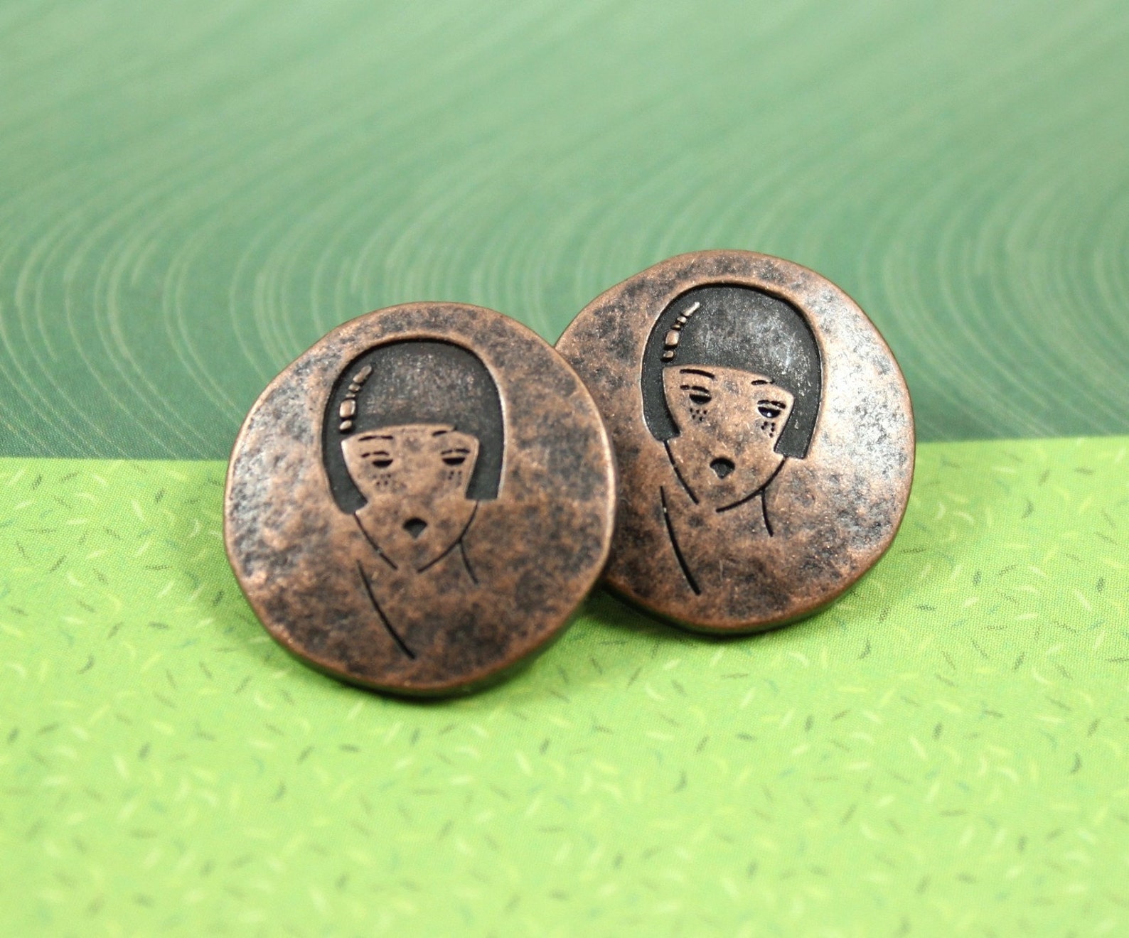 Metal Buttons Girl Face Metal Buttons Antique Copper Color - Etsy