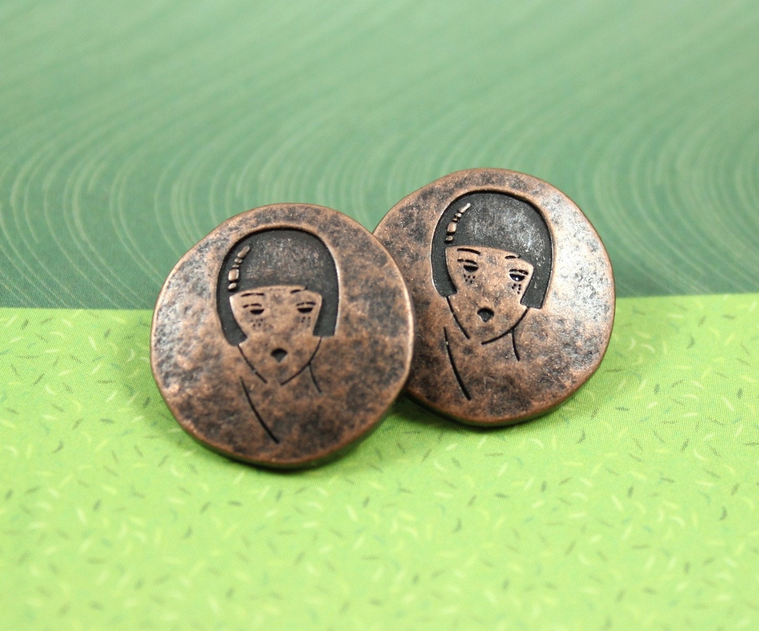 Metal Buttons Girl Face Metal Buttons Antique Copper Color - Etsy