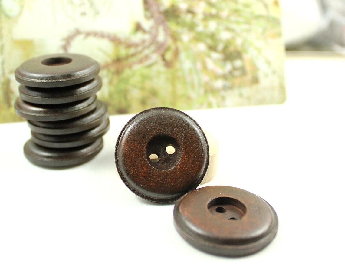 Wooden Buttons Antique Round Cascading Recessed Center Brown - Etsy