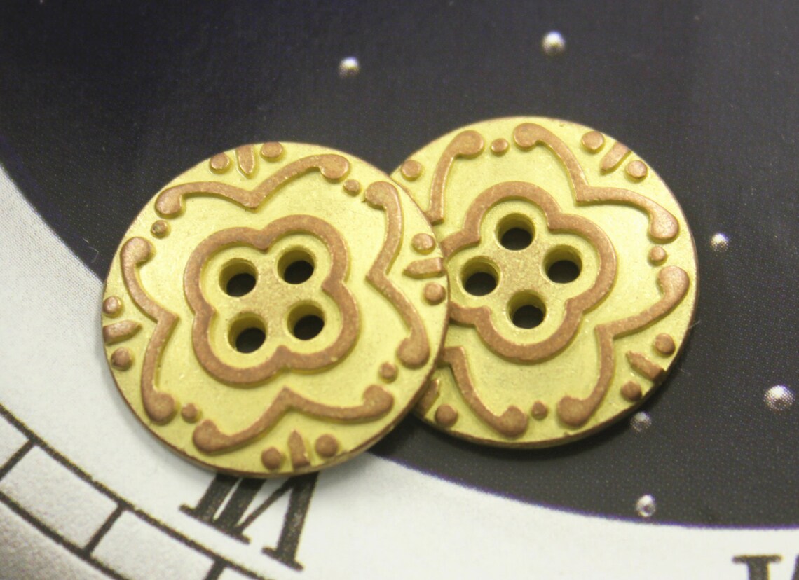 Metal Buttons Flower Metal Buttons Copper Yellow Color 4 | Etsy