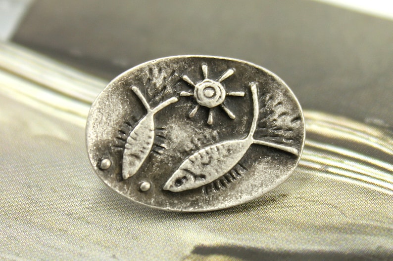 Metal Buttons Fishes and Sun Oval Antique Silver Metal Shank - Etsy