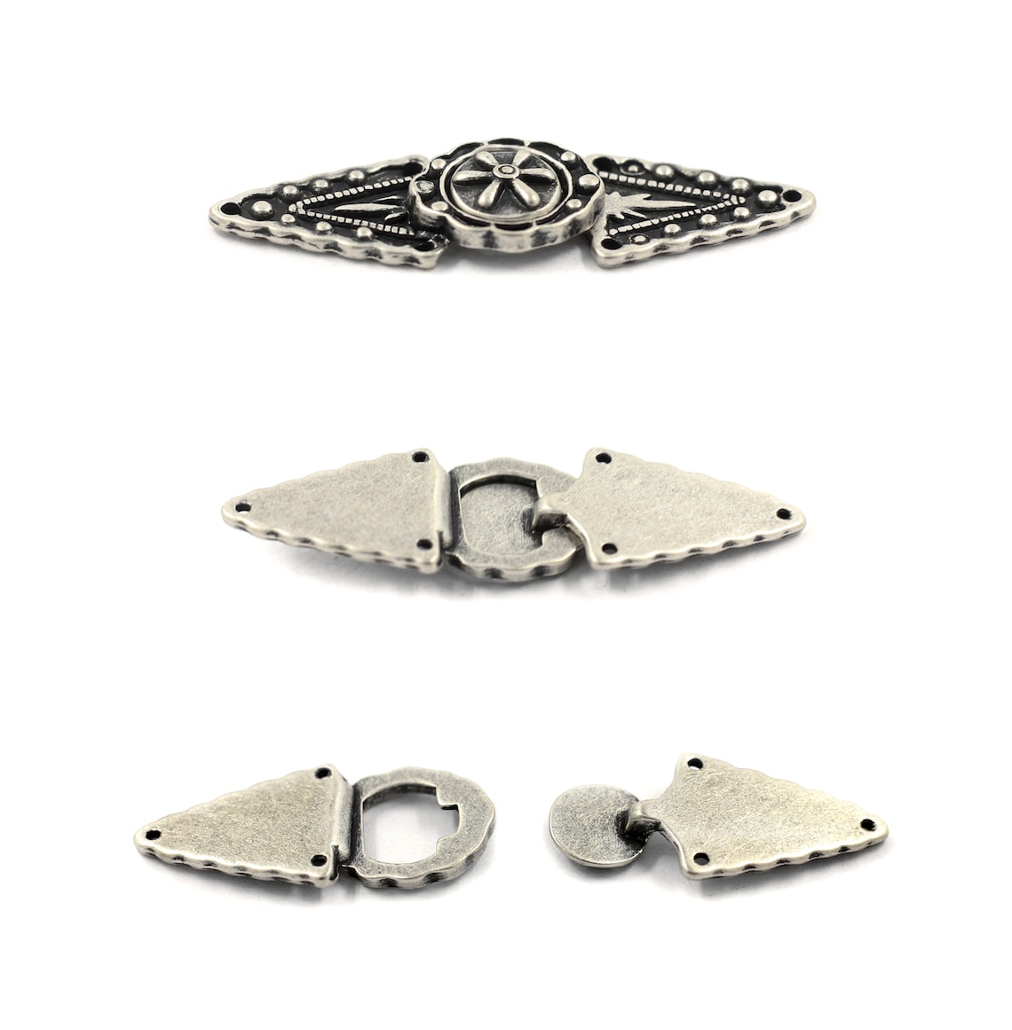 Cloak Clasp Fasteners Antique Silver Triangles and Flower - Etsy