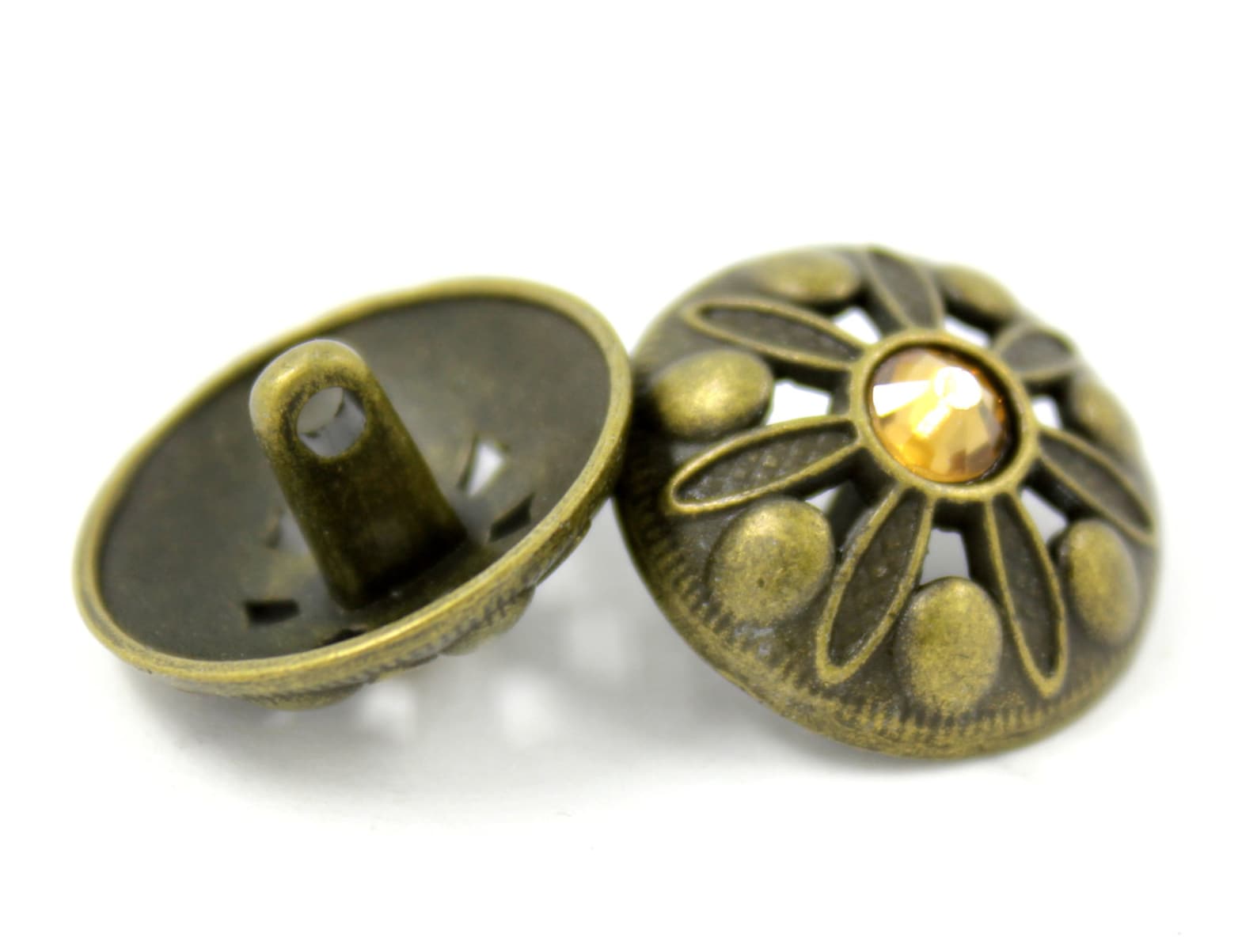 Metal Buttons Gold Crystal Antique Brass Domed Flower - Etsy