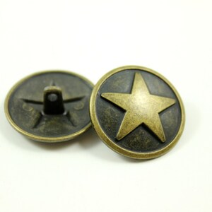 Metal Buttons - Star Metal Buttons , Antique Brass Color , Shank , 0.71 ...