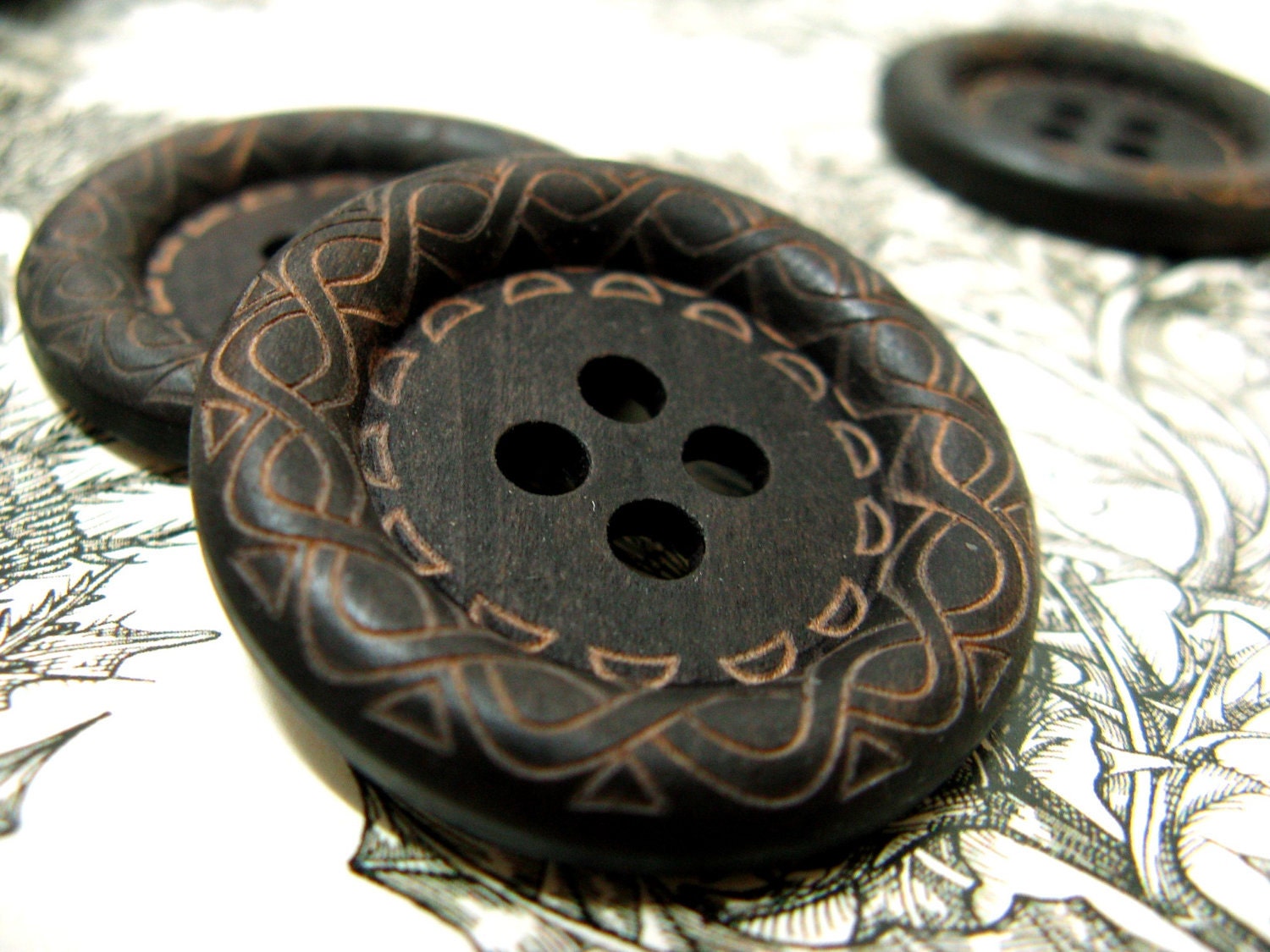 Large Wood Buttons Beautiful Swirls Decorative Domed Border - Etsy