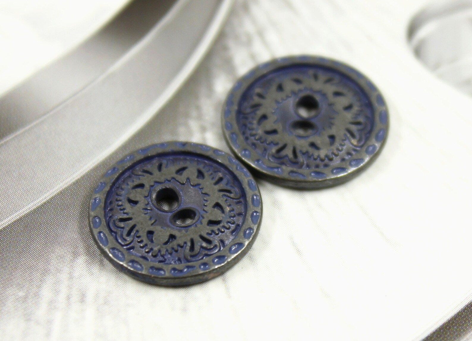 Metal Buttons - Flower Engraving Metal Buttons , Navy Blue Color , 2 ...