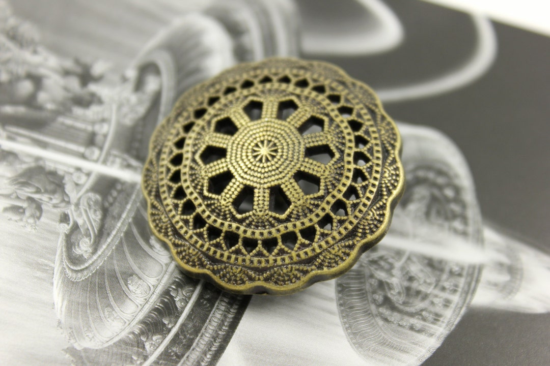 Metal Buttons - Medieval Filigree Metal Buttons , Antiqued Brass Color ...