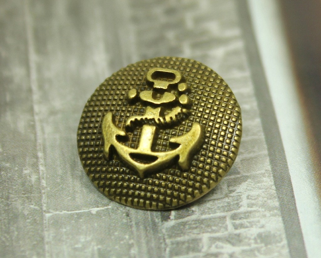 Metal Buttons Anchor Metal Buttons Antique Brass Color Etsy