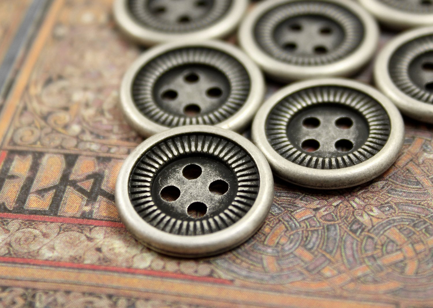 Metal Buttons Antique Silver Side Gear Design Hole Buttons | Etsy