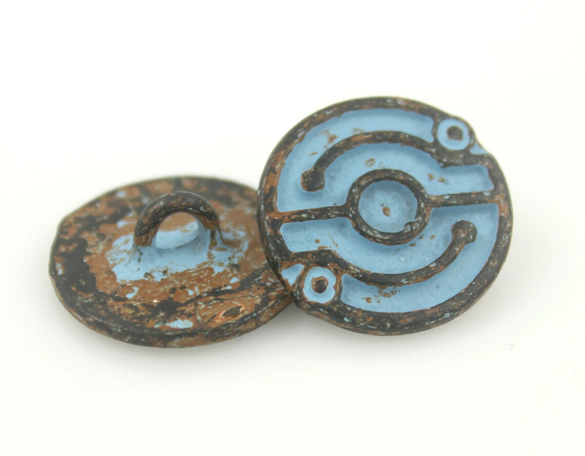 Metal Buttons - Circuit Style Blue Patina Metal Shank Buttons - 0.79 ...