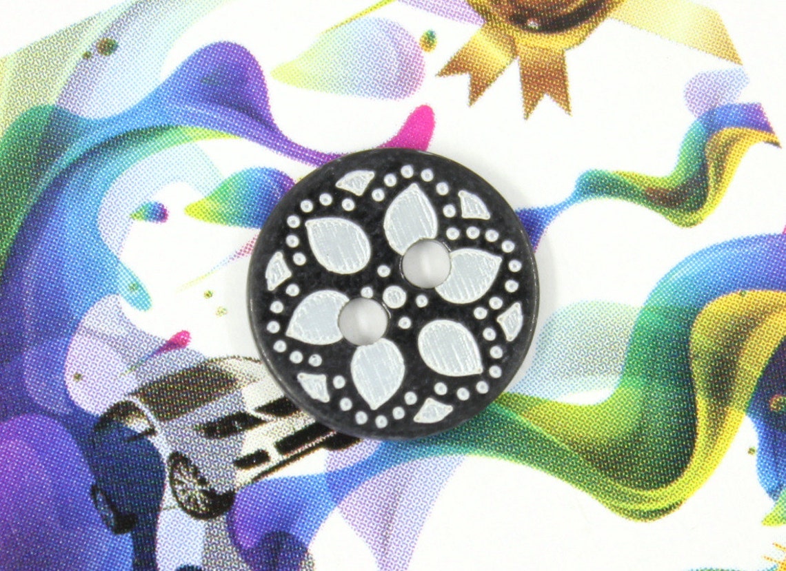 Shell Buttons Flower Mandala Pattern Black Shell Buttons - Etsy