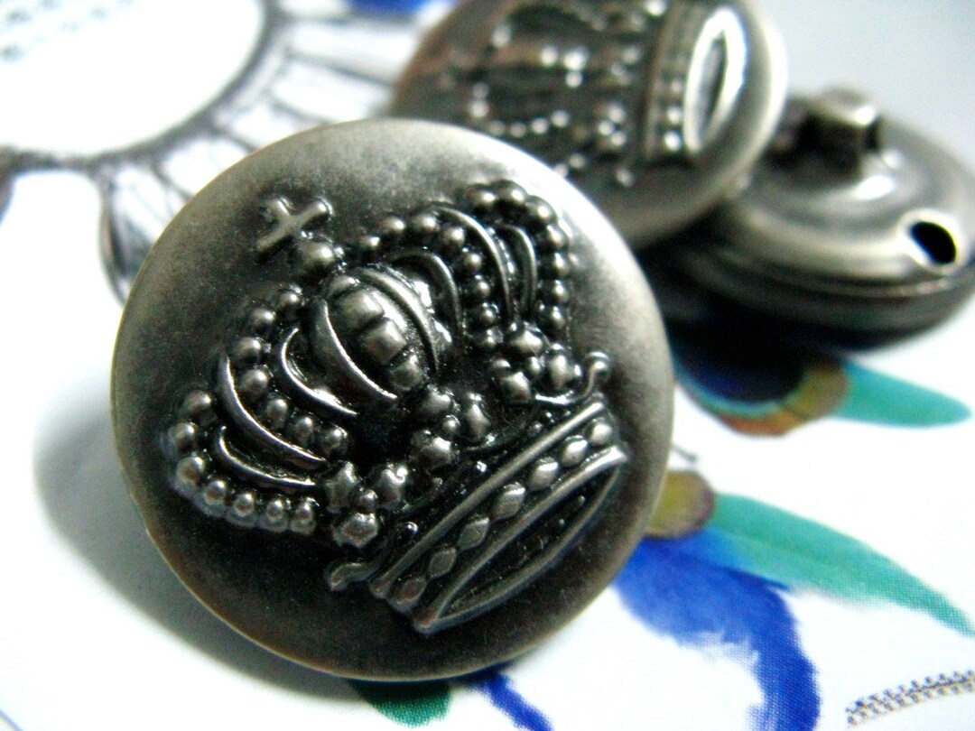 Metal Buttons - CROWN Metal Buttons , Gunmetal Color , Shank , 0.79 ...