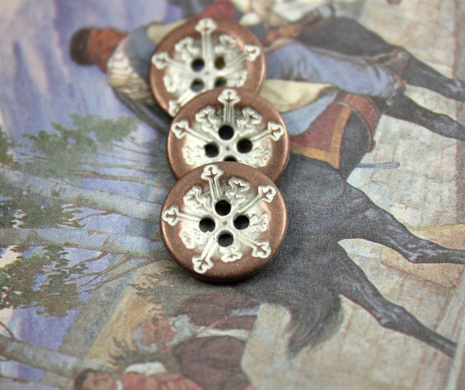 Metal Buttons Snowflake Metal Buttons Copper White Patina - Etsy