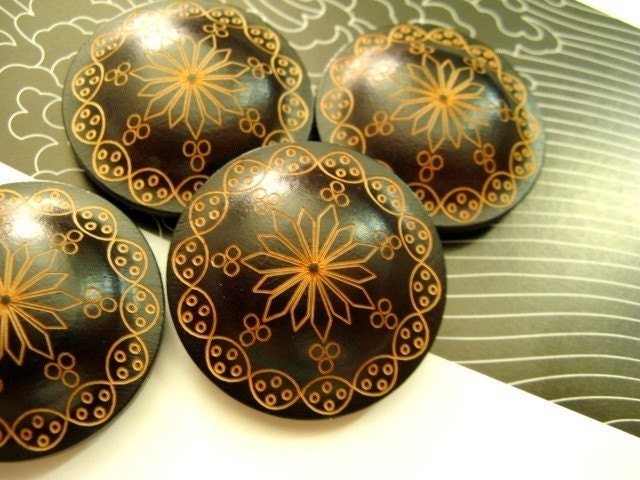 Large Wooden Buttons Japanese Style Center Bulge Brown Wood | Etsy