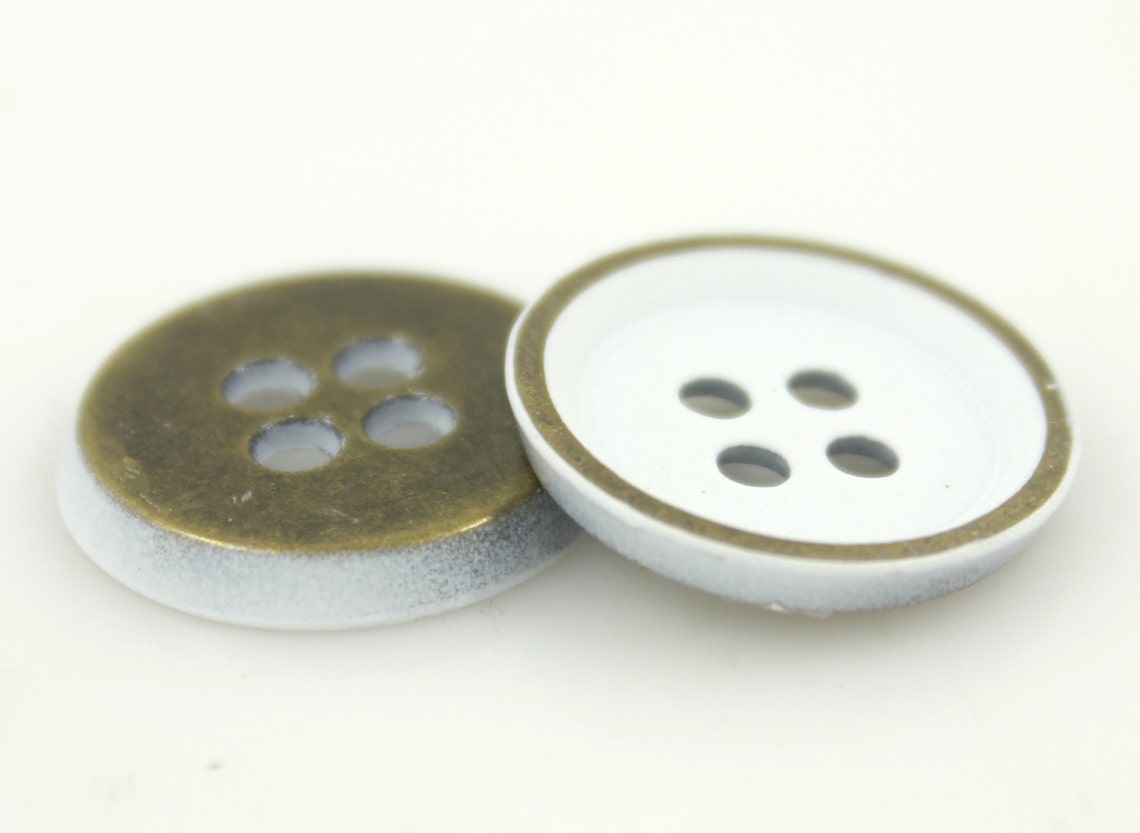 Metal Buttons White Painting Brass Metal Buttons Folded | Etsy