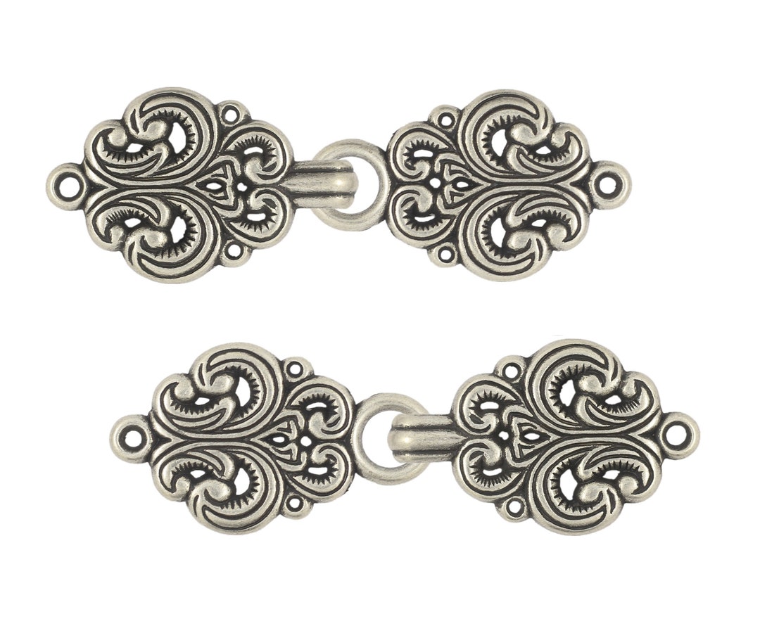 Cloak Clasp Fasteners - Antique Silver Rococo Swirl Flower Cloak Clasp ...