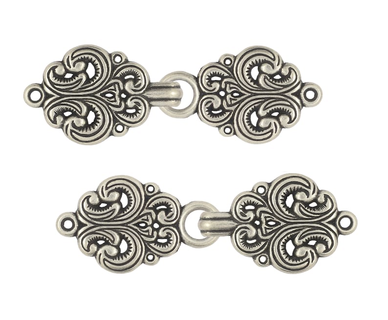 Cloak Clasp Fasteners - Antique Silver Rococo Swirl Flower Cloak Clasp ...