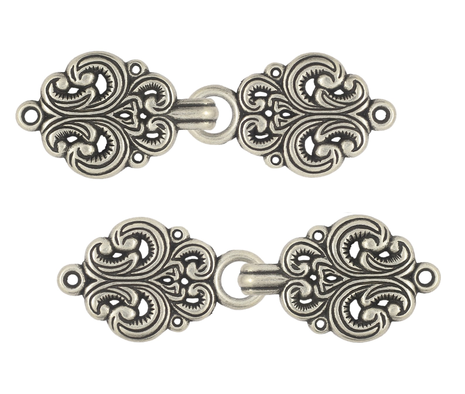 Cloak Clasp Fasteners - Antique Silver Rococo Swirl Flower Cloak Clasp ...