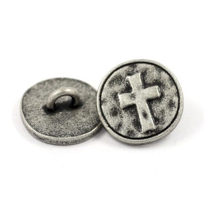 Metal Buttons - Cross Heraldry Antique Silver Metal Shank Buttons - 0. ...