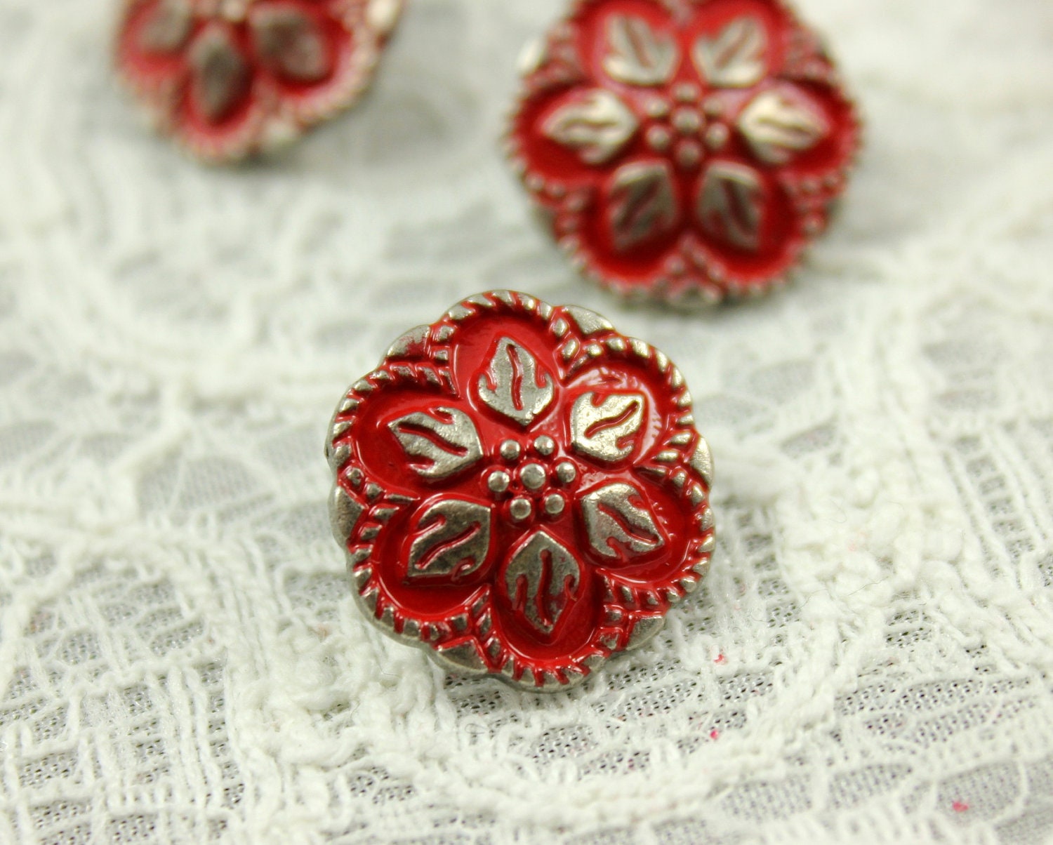 Wholesale - Metal Buttons - Lot 50 Retro Red Painting Peperomia Leafs ...
