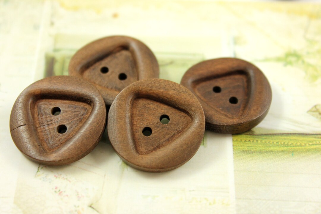Wooden Buttons - Antiqued Triangle Recessed Center Brown Wooden Buttons ...
