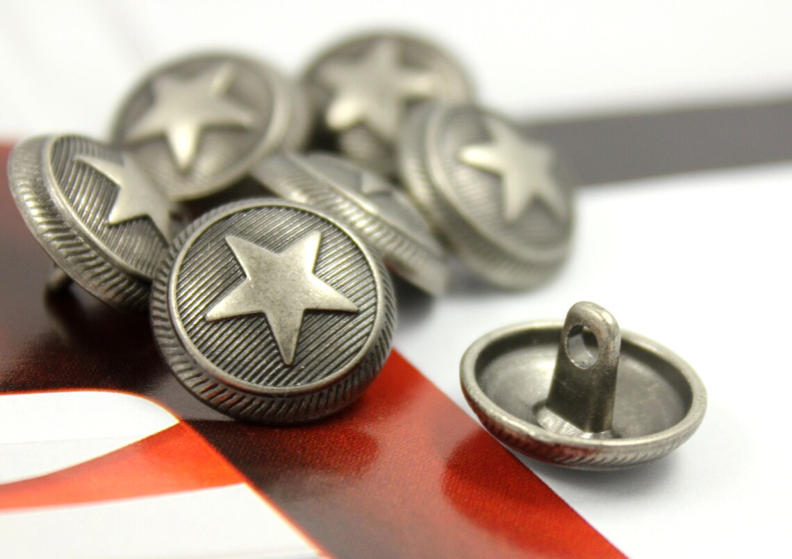 Metal Buttons - Roped Star Metal Buttons , Gray Silver Color , Shank ...