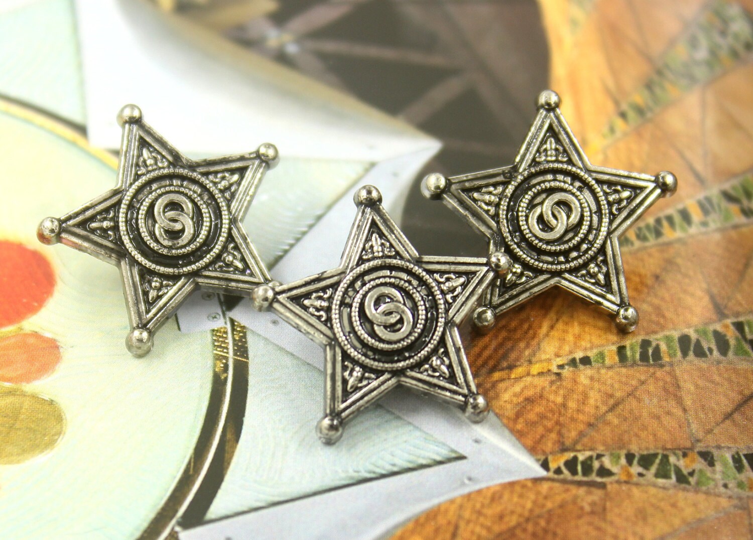 Metal Buttons Badge Star Metal Shank Buttons Retro Silver | Etsy