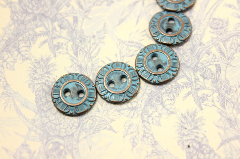 Metal Buttons - Petals Border Metal Buttons , Pastel Blue Color , 2 ...