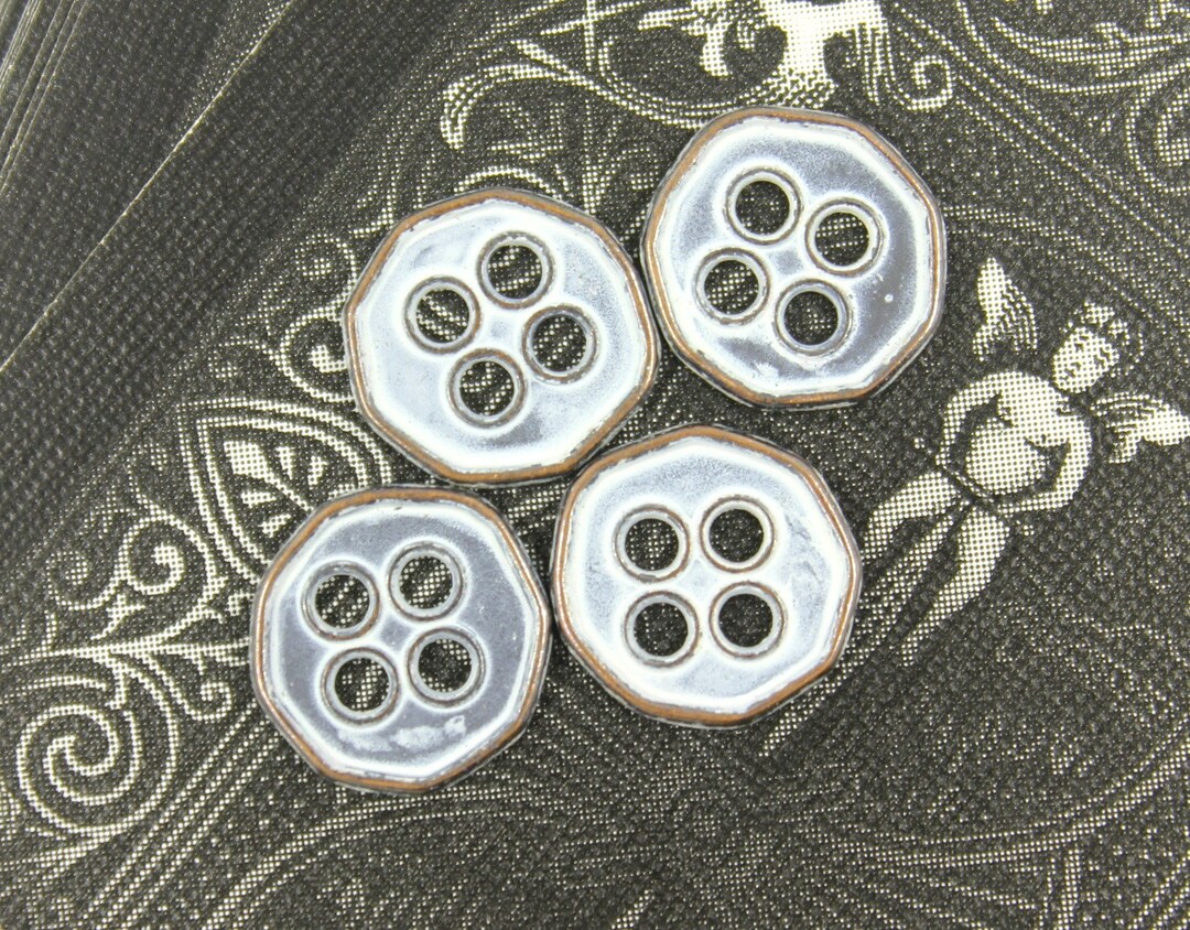 Metal Buttons - Heptagon Metal Buttons , Retro White Color , 4 Holes ...