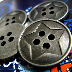 Star Metal Buttons - Gunmetal Coin Style Engraving Star Buttons.4 Hole ...