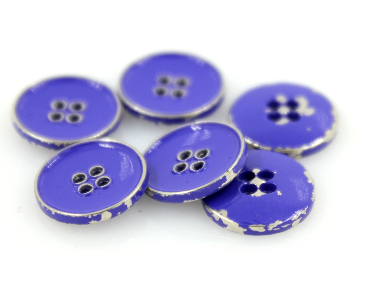 Metal Buttons - Purple Blue Metal Buttons , Silver Color , 4 Holes , 0. ...