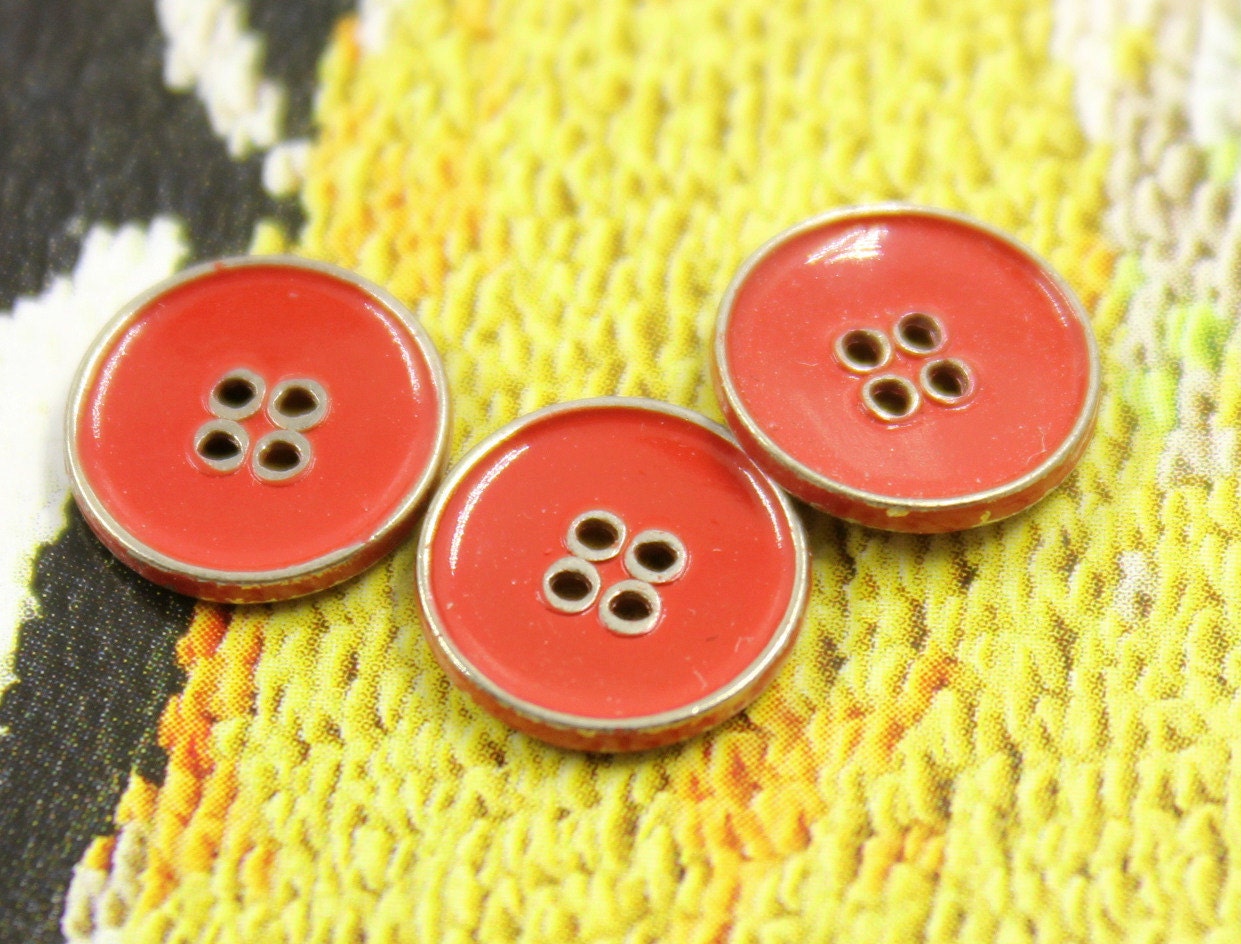 Metal Buttons Red Metal Buttons Silver Color 4 Holes - Etsy