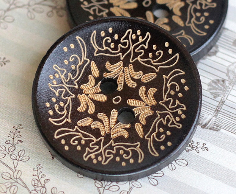 Brown Wood Buttons - 8 Pieces of Japanese Style Brown Concave Wooden ...