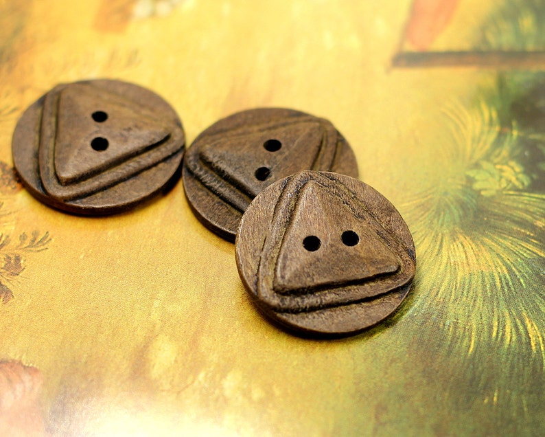 Wooden Buttons - Antiqued Triangle and Round Cascading Brown Wood ...