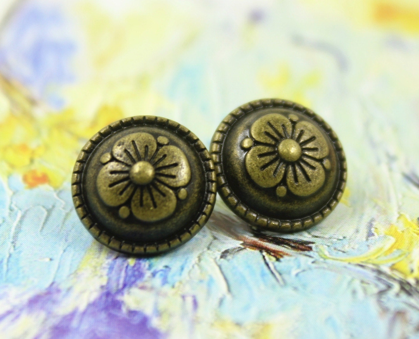Metal Buttons - Flower Metal Buttons , Brass Color , Domed , Shank , 0. ...