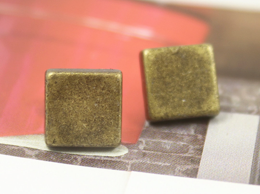 Metal Buttons - Square Metal Buttons , Antique Brass Color , Shank , 0. ...