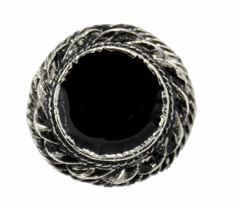 Metal Buttons Black Enamel Roped Flat Cone Retro Silver - Etsy