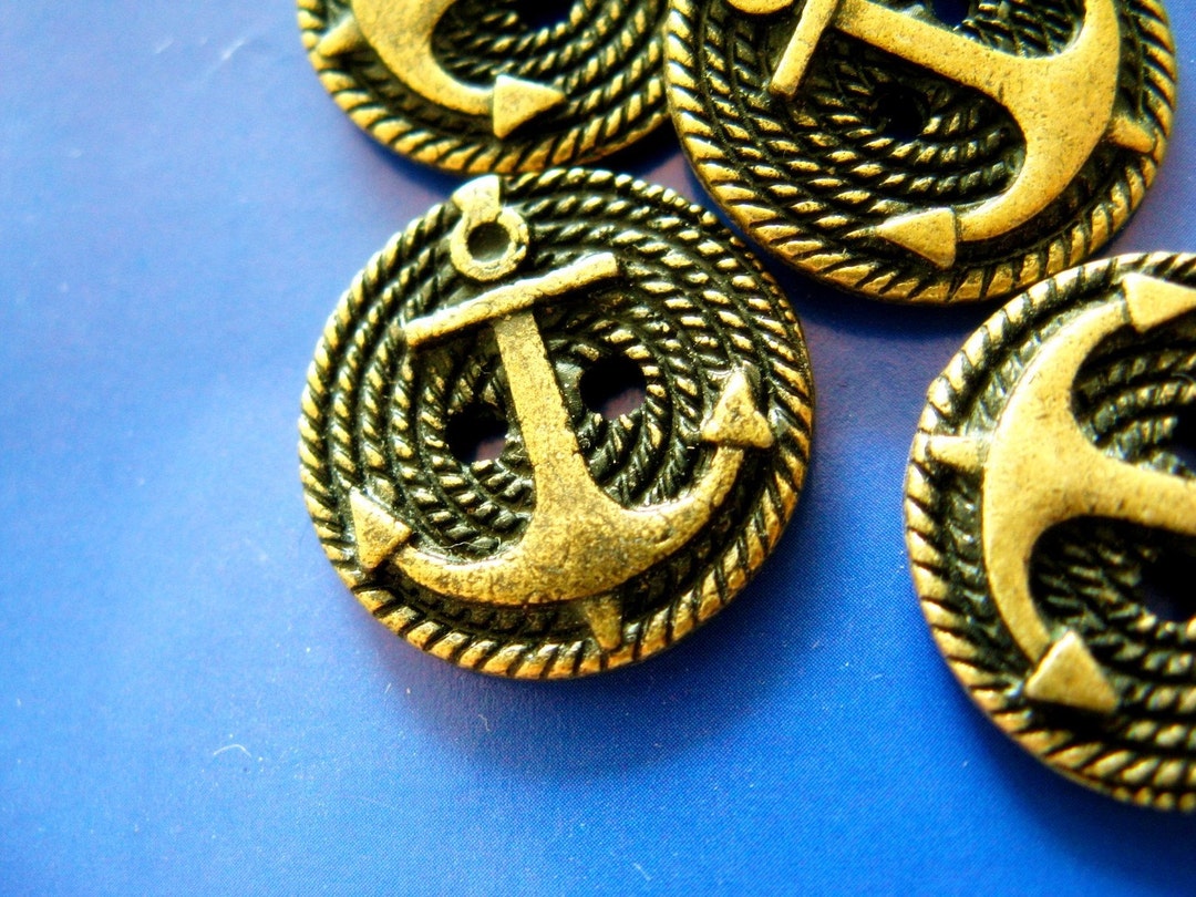 Metal Buttons Brass Tone Hemp Rope And Anchor Buttons 070 Inch 10 Pcs Etsy