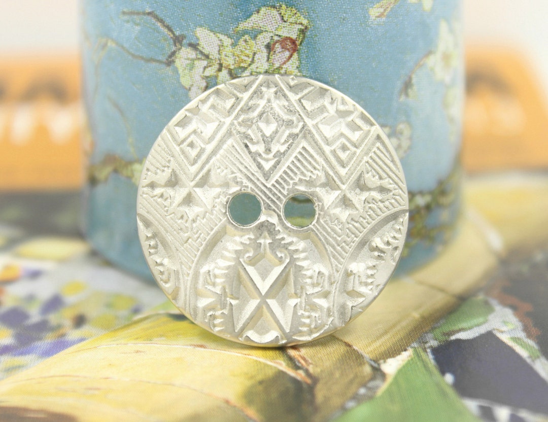 Metal Buttons - Temple Sculpture Metal Buttons , Silver Color , 2 Holes ...