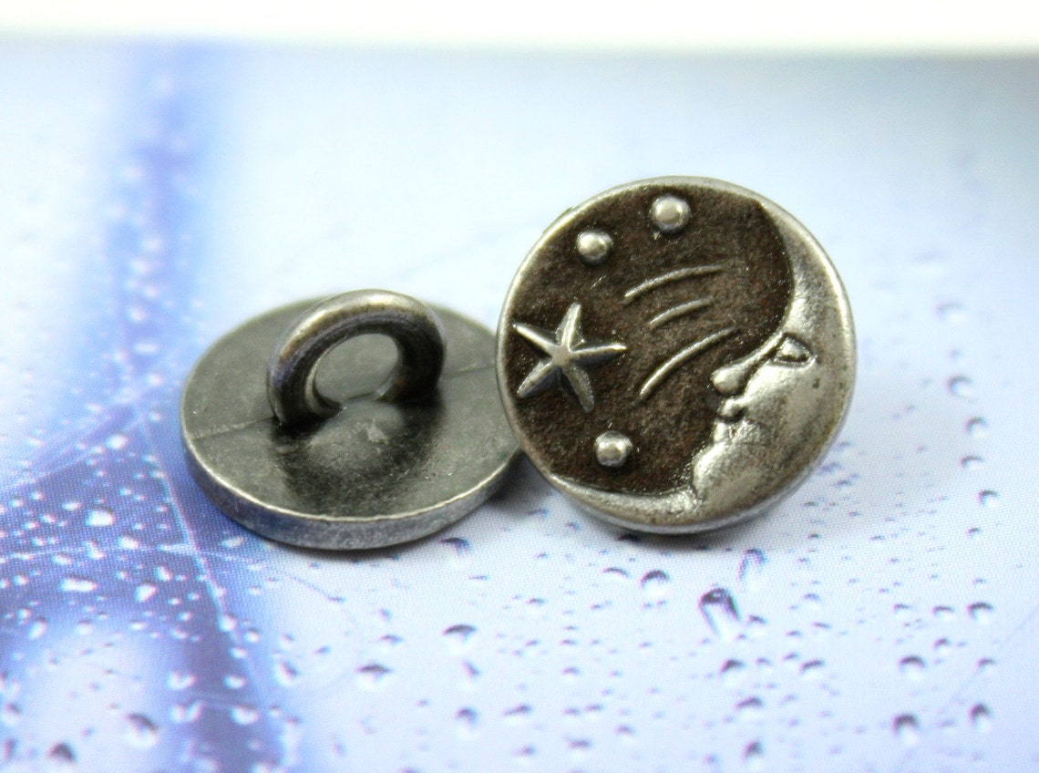 10 Moon and Star Metal Buttons Gray Silver Color Shank - Etsy