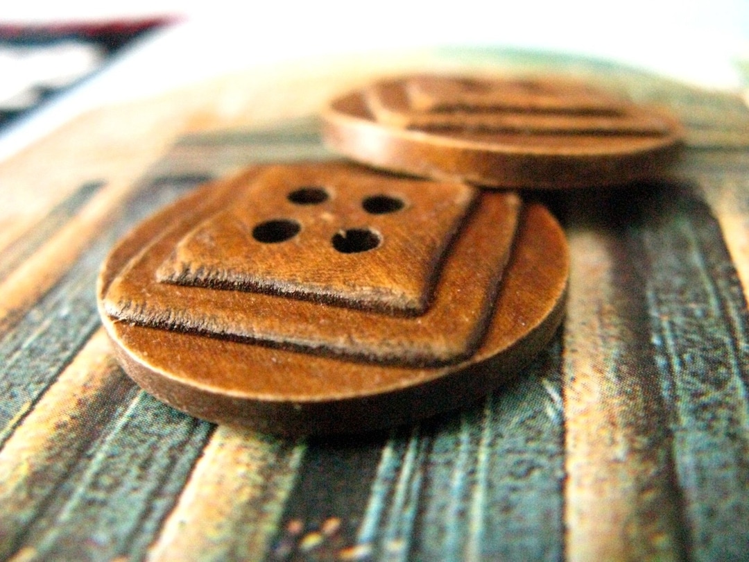Wood Buttons - Antique Square and Round Cascading Walnut Wood Color ...