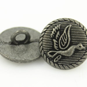 Metal Buttons - Antiqued Silver Embossed Flying Swan Pattern Buttons, 0 ...