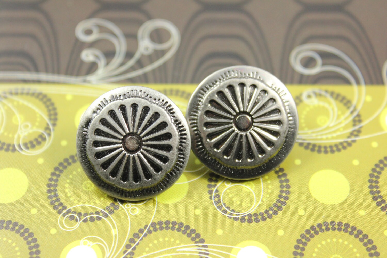 Metal Buttons Emboss Big Daisy Bloom Design Gunmetal | Etsy