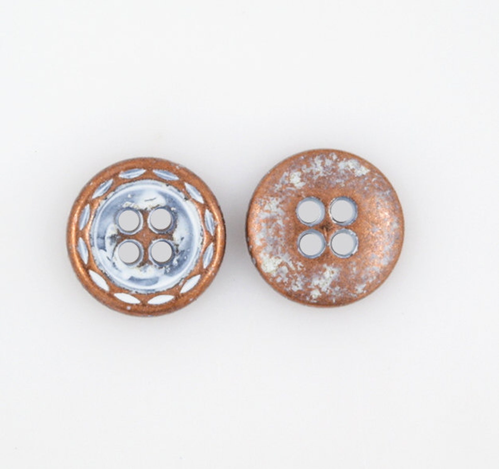 Metal Buttons - Dotted Line Edge Retro White 4 Holes Copper Buttons - 0 ...