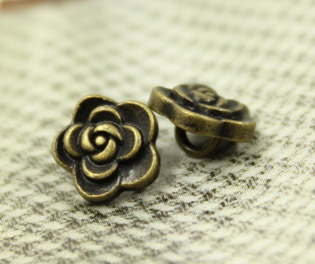 Metal Buttons Rose Flower Metal Buttons Antique Brass | Etsy