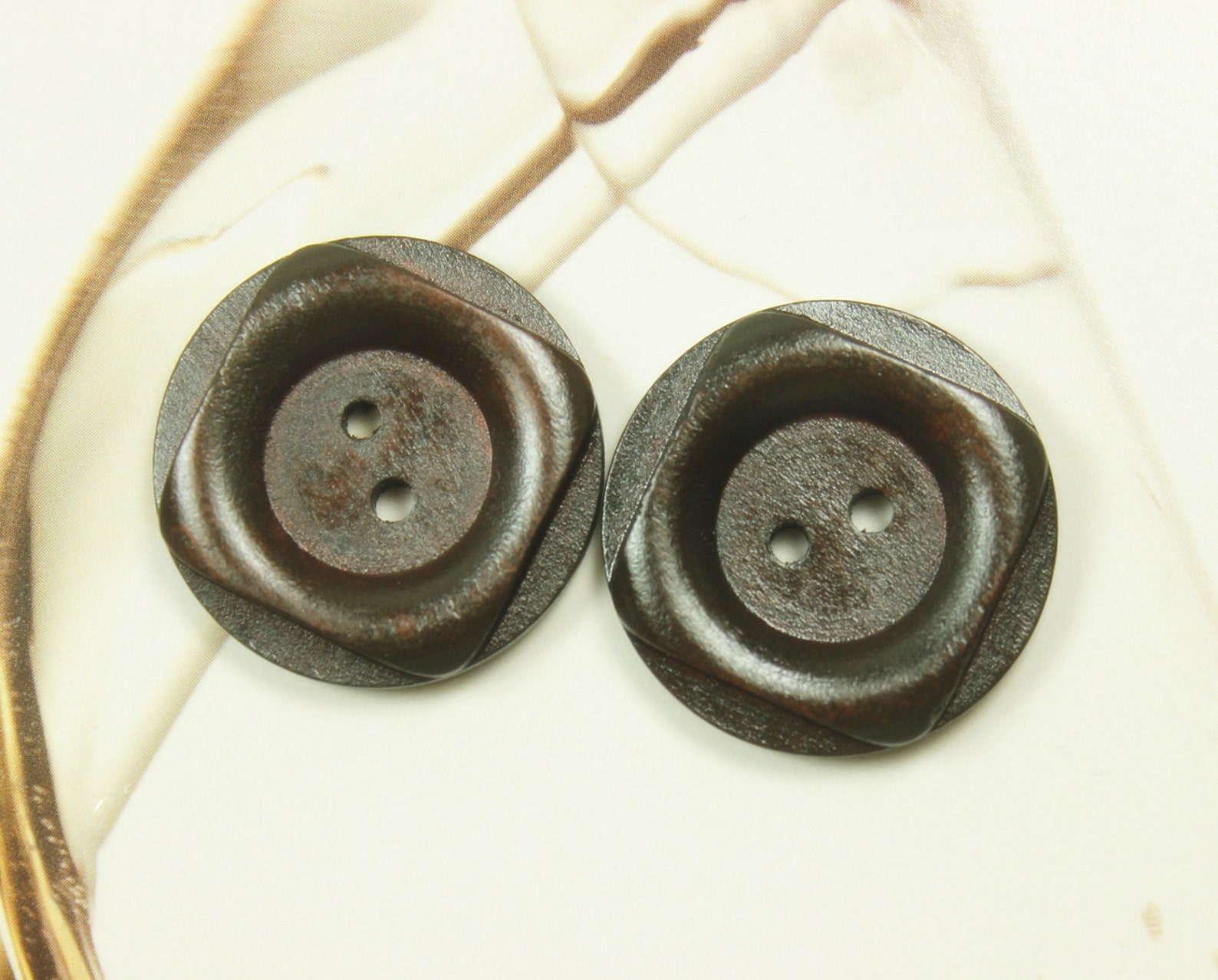 Wooden Buttons - Square and Round Cascading Recessed Center Brown ...