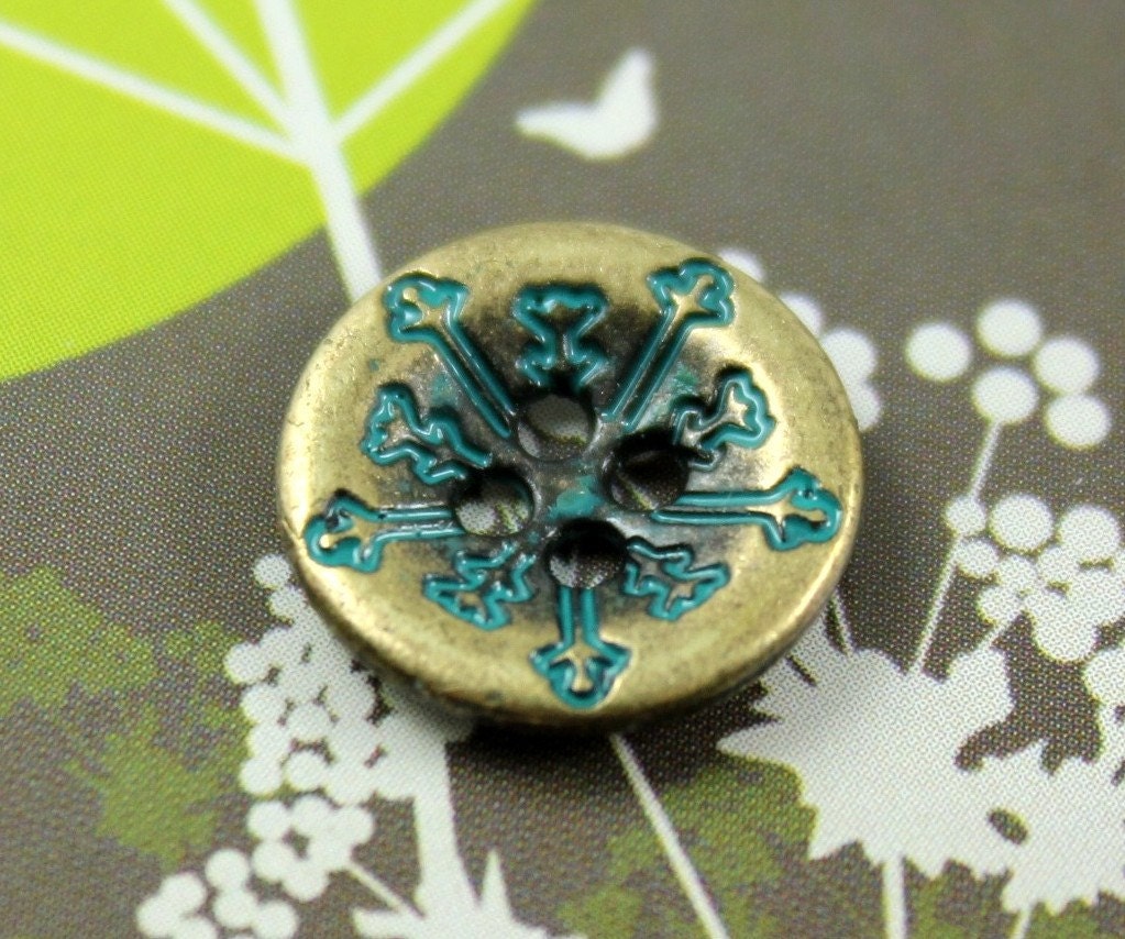 Metal Buttons Cyan Snowflakes Metal Buttons Antique Brass - Etsy